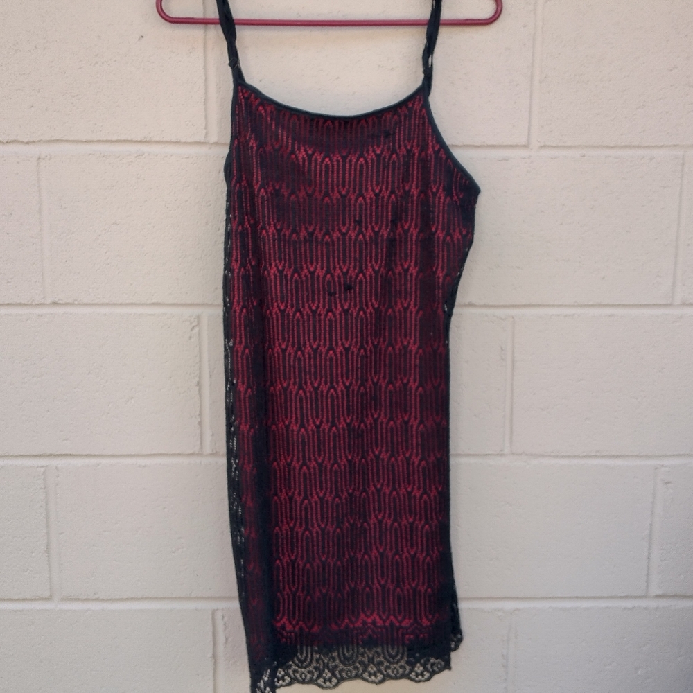 Vintage Express Black Lace Crocheted Mini Dress With … - Gem